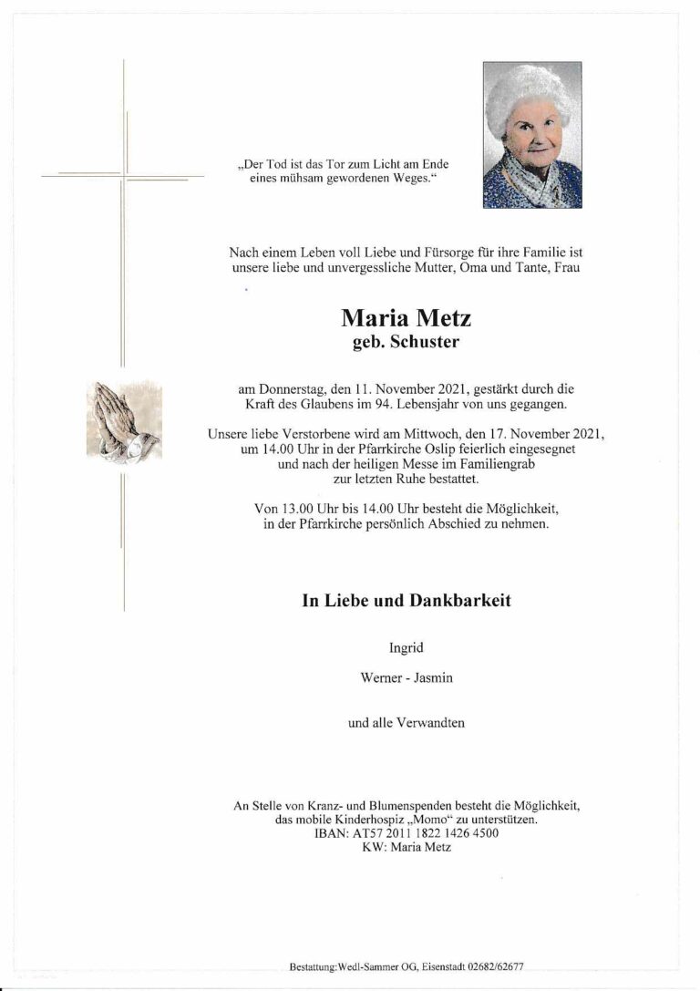 Metz Maria - Bestattung Sammer