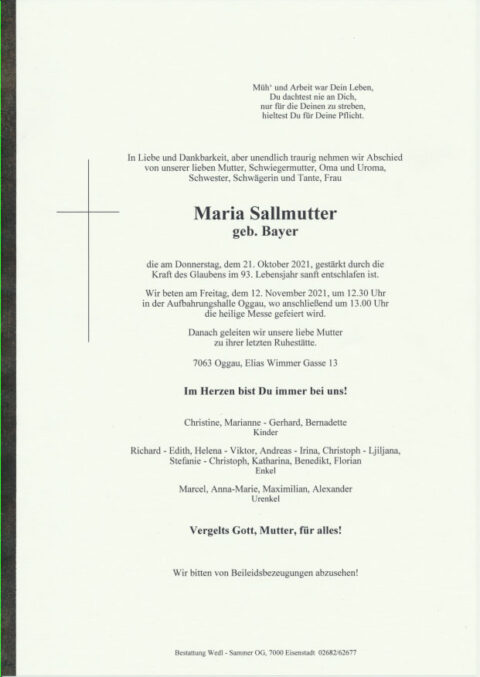 Sallmutter Maria - Bestattung Sammer