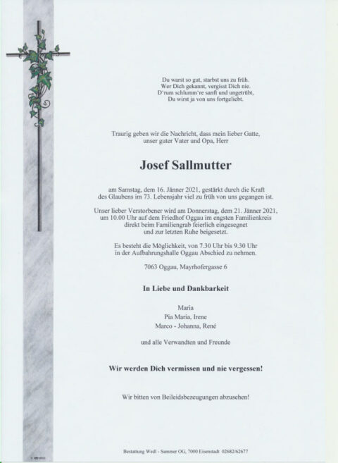 Sallmutter Josef - Bestattung Sammer